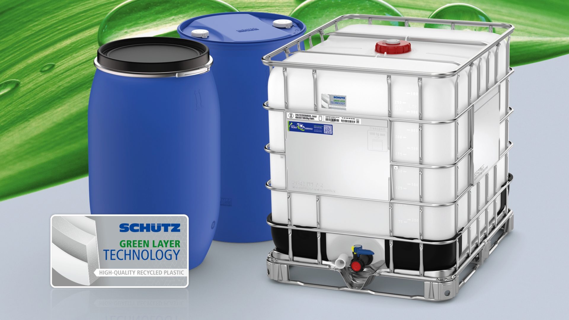 Schütz Green Layer recyclate IBCS and drums | Bulk Distributor